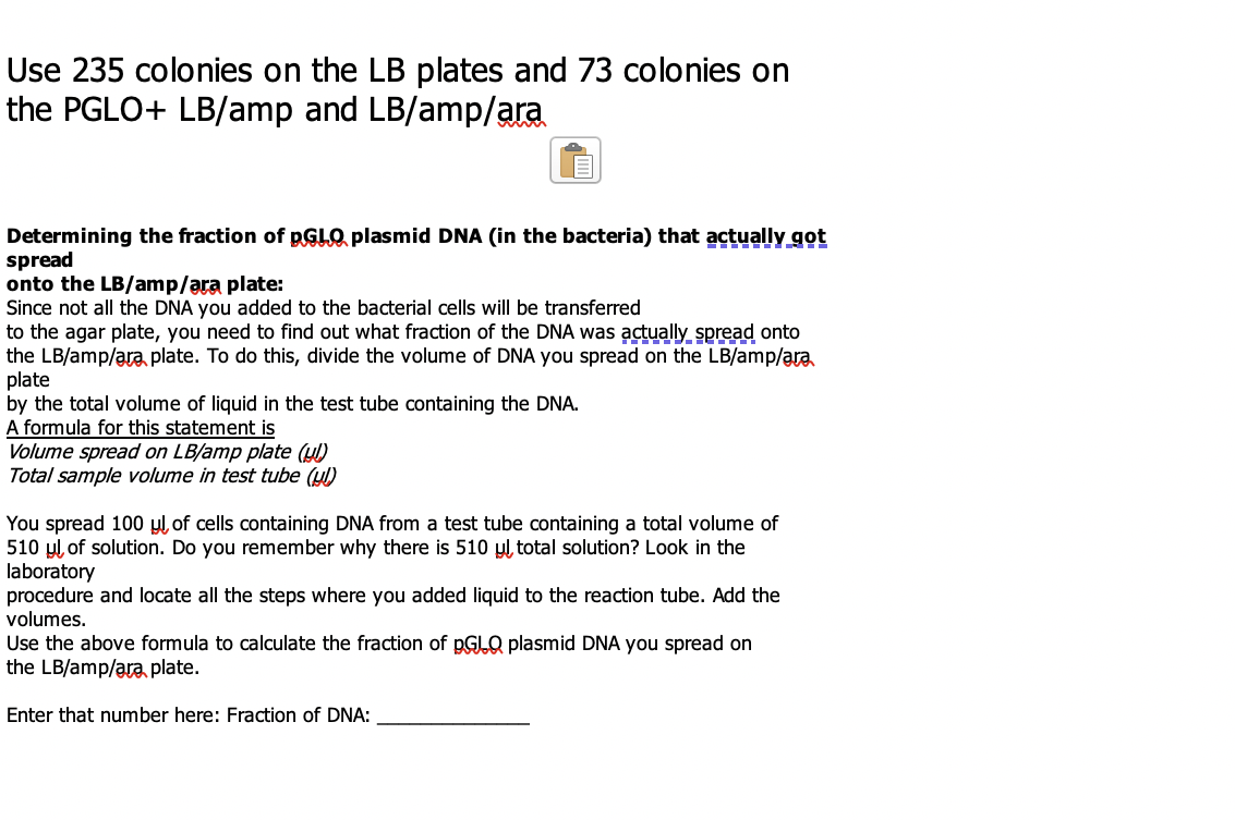 Solved Use 235 colonies on the LB plates and 73 colonies on | Chegg.com