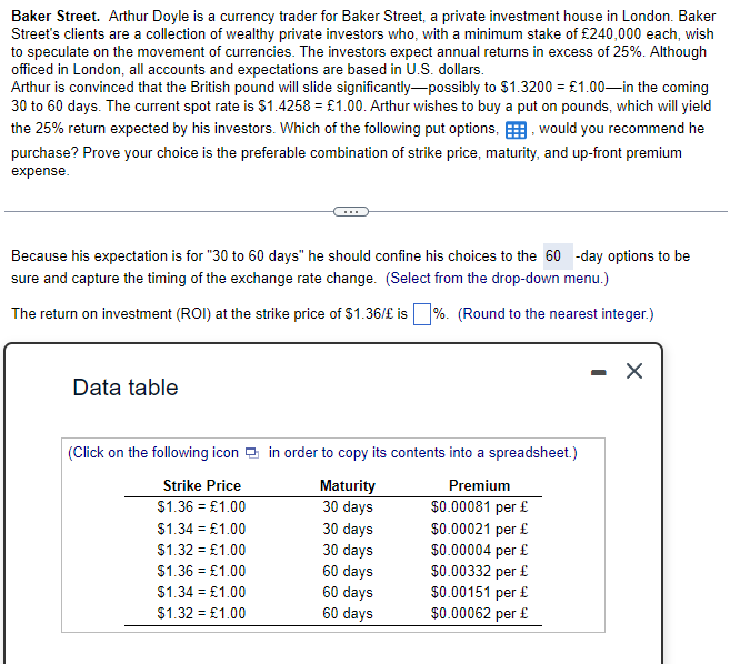 Solved Baker Street. Arthur Doyle is a currency trader for | Chegg.com