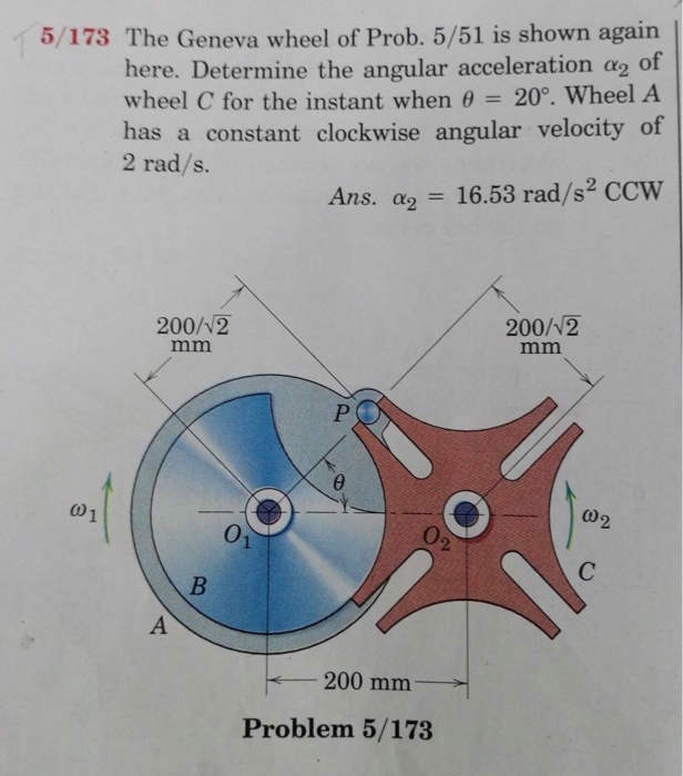Solved The Geneva wheel of Prob. 5/51 is shown again here. | Chegg.com