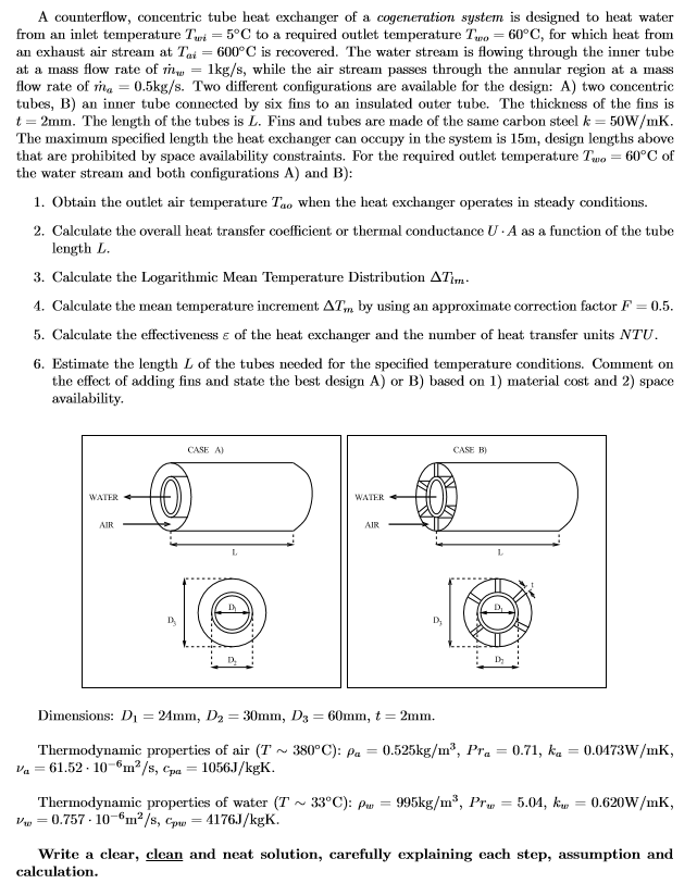 Solved A counterflow, concentric tube heat exchanger of a | Chegg.com