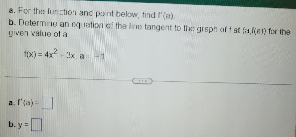 Solved a. For the function and point below, find f′(a). b. | Chegg.com