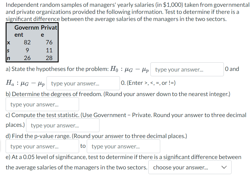 Solved Independent random samples of managers' yearly | Chegg.com