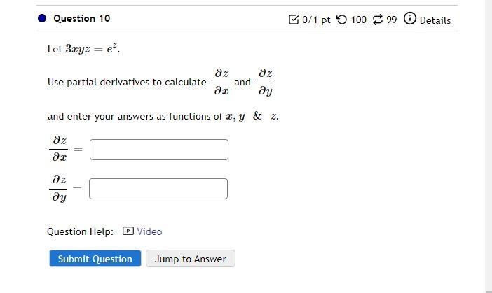 Solved Let 3xyz=ez. Use partial derivatives to calculate | Chegg.com
