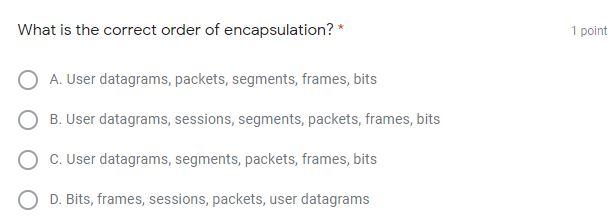 Solved What is the correct order of encapsulation?* 1 point | Chegg.com