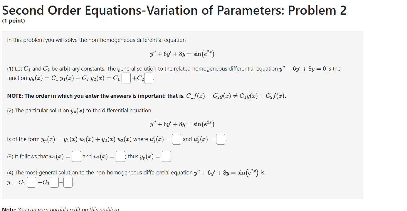 Second Order Equations-Variation of Parameters: | Chegg.com