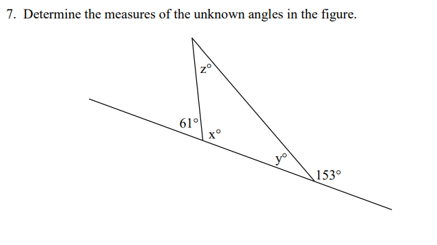 Solved 7. Determine the measures of the unknown angles in | Chegg.com