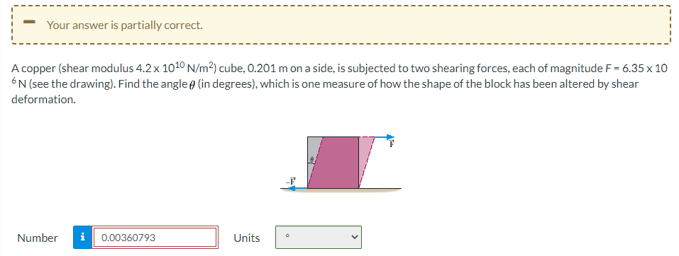 Solved A copper (shear modulus 4.2×1010 N/m2 ) cube, 0.201 m | Chegg.com
