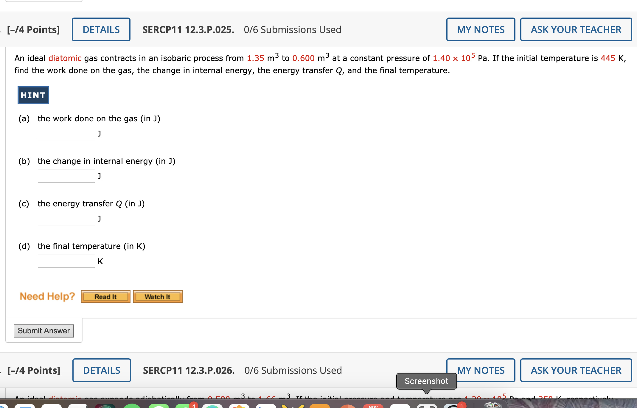 Solved An ideal diatomic gas contracts in an isobaric | Chegg.com