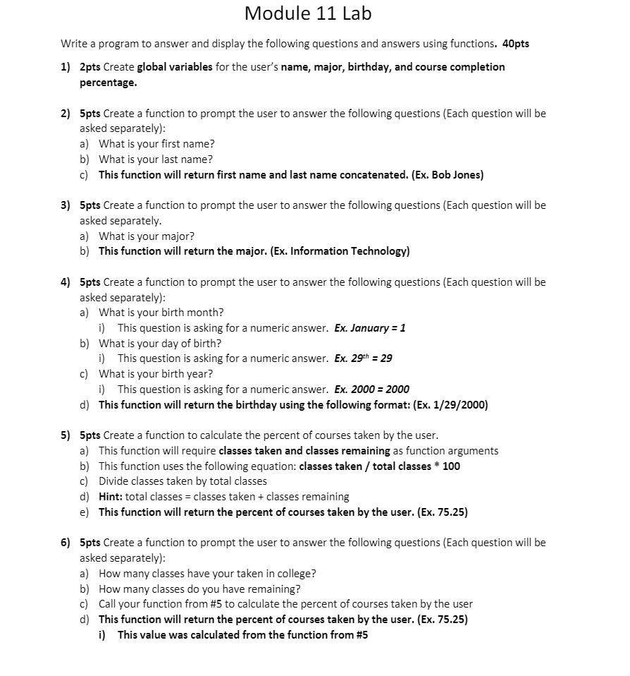 Solved Module 11 Lab Write a program to answer and display | Chegg.com