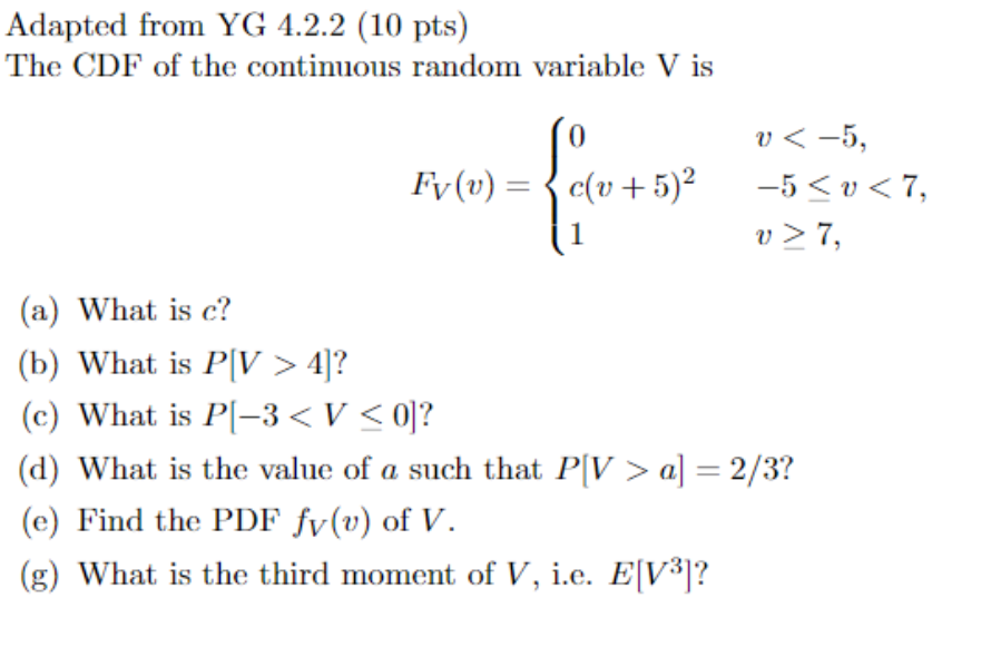 Solved Adapted from YG 4.2 .2 (10 pts) The CDF of the | Chegg.com