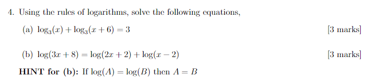 Solved 1. Using the rules of logarithms, solve the following | Chegg.com