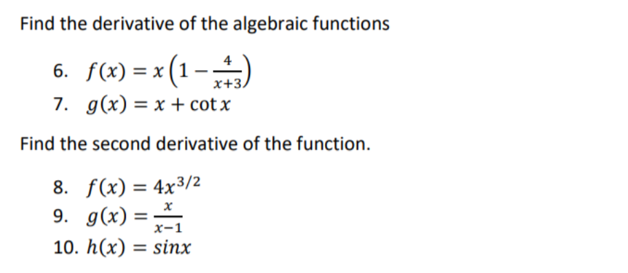 Solved Find the derivative of the algebraic functions 6. | Chegg.com