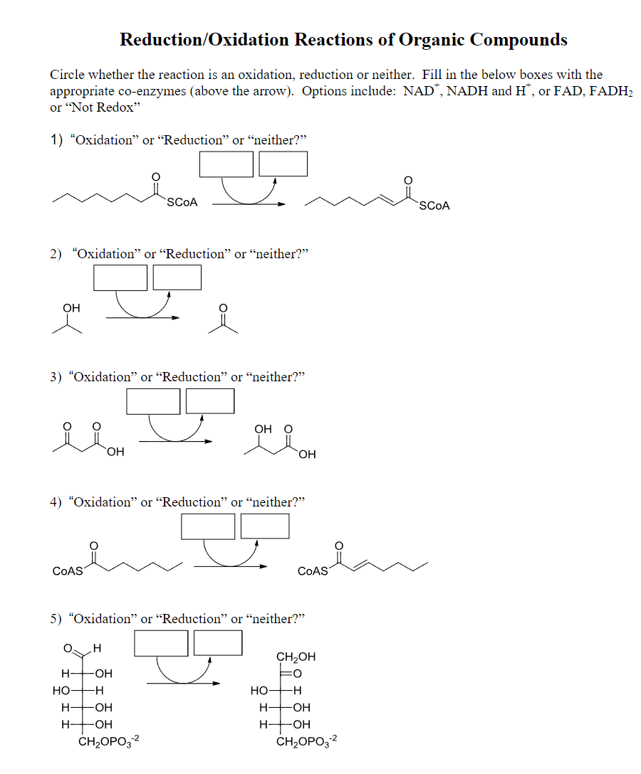 Solved Reduction/Oxidation Reactions of Organic Compounds | Chegg.com