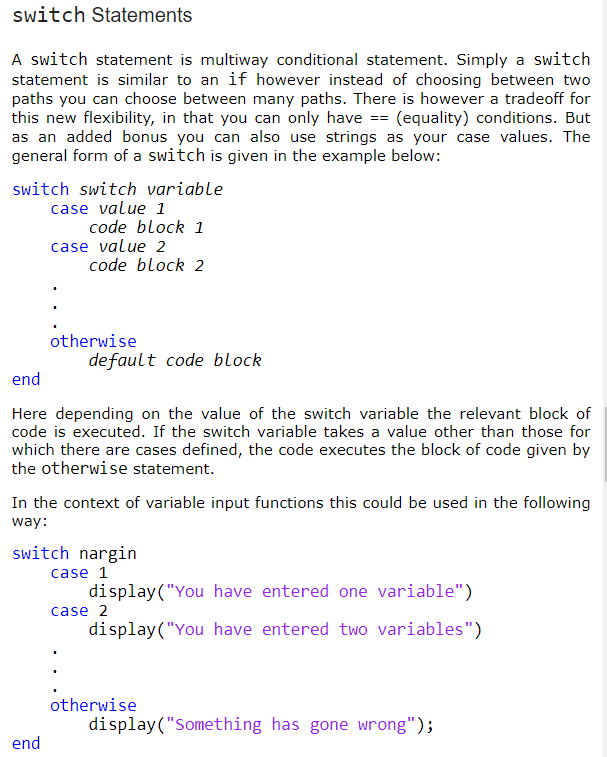 switch Statements A switch statement is multiway | Chegg.com