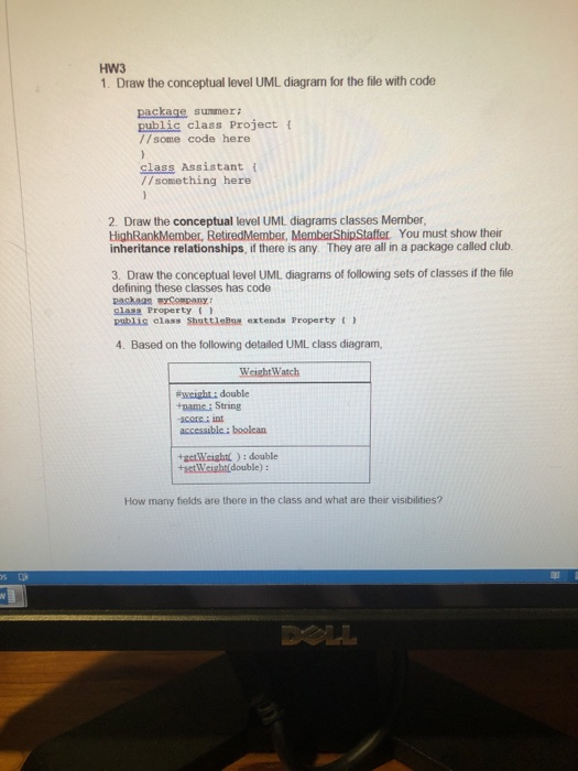 Solved HW3 1. Draw the conceptual level UML diagram for the | Chegg.com