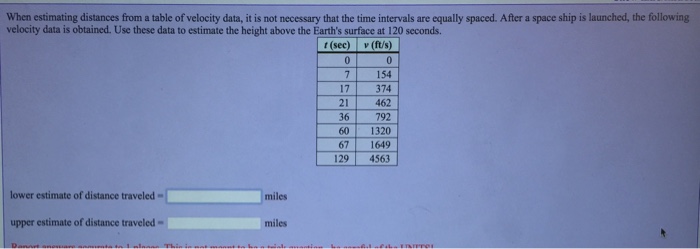 Solved When estimating distances from a table of velocity | Chegg.com