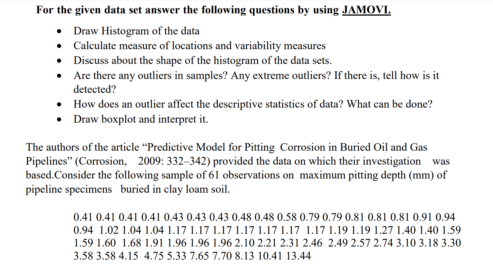 Solved For the given data set answer the following questions | Chegg.com