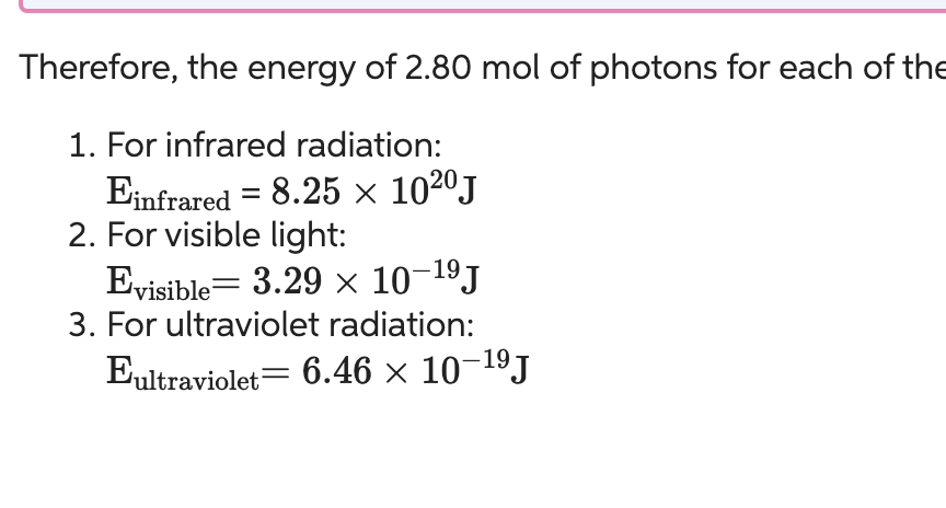 Solved Determine the energy of 2.80 molmol of photons for | Chegg.com