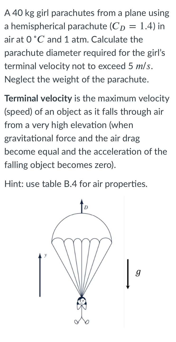 Solved A 40 kg girl parachutes from a plane using a | Chegg.com