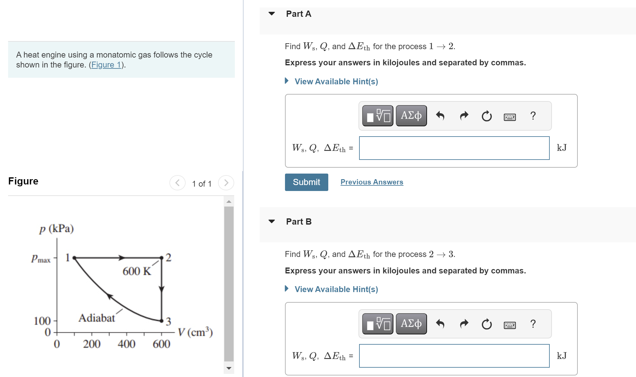 Solved A heat engine using a monatomic gas follows the cycle | Chegg.com