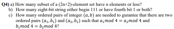 Solved Q4) a) How many subset of a (2n+2)-element set have n | Chegg.com