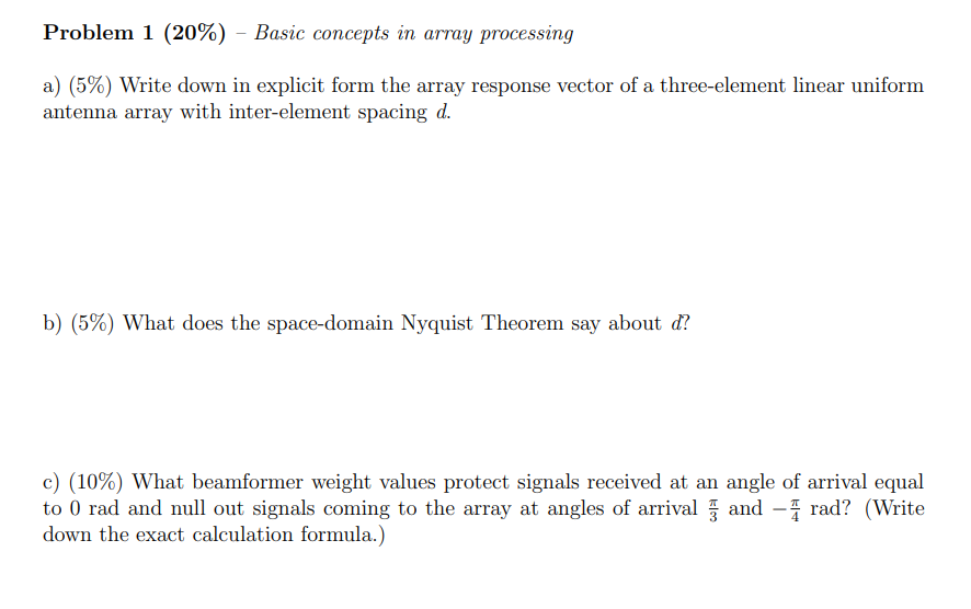 Solved Problem 1(20%) - Basic concepts in array processing | Chegg.com