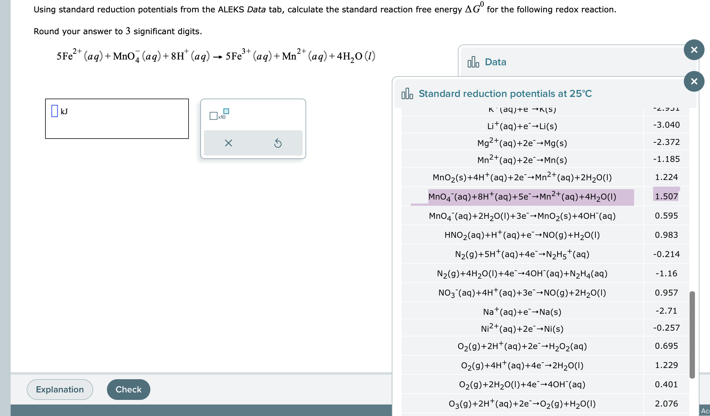 Solved Using Standard Reduction Potentials From The Aleks