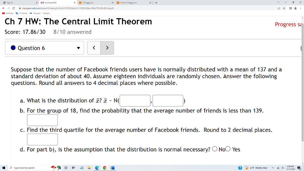 Solved Ch 7 HW: The Central Limit Theorem Score: | Chegg.com