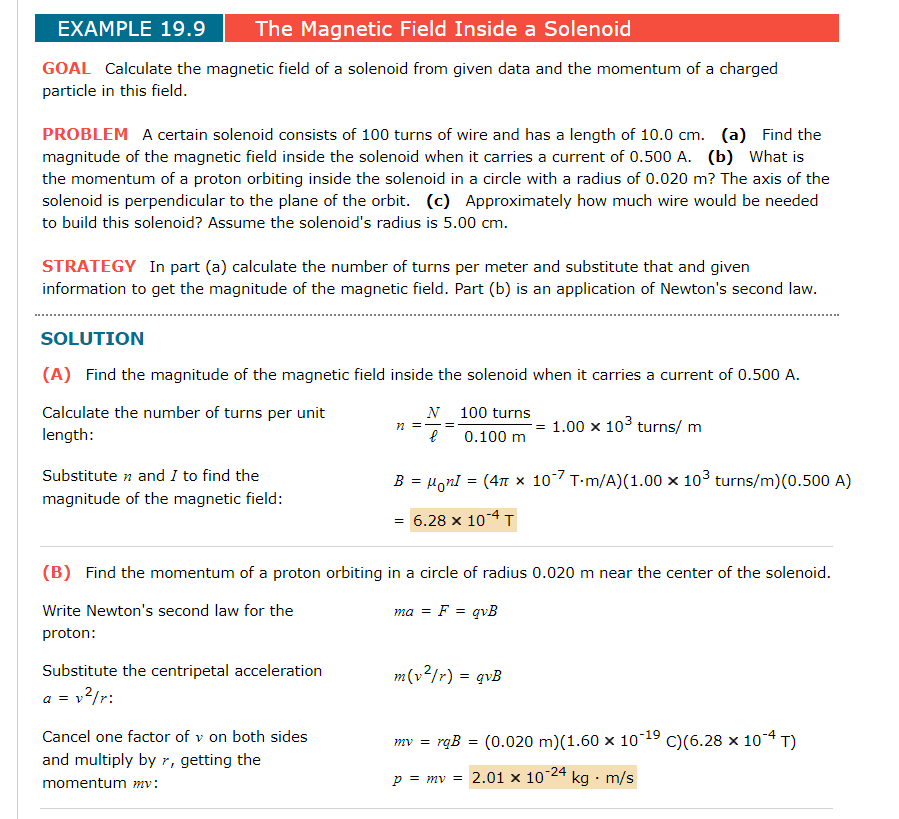 Solved EXAMPLE 19.9 | The Magnetic Field Inside a Solenoid | Chegg.com