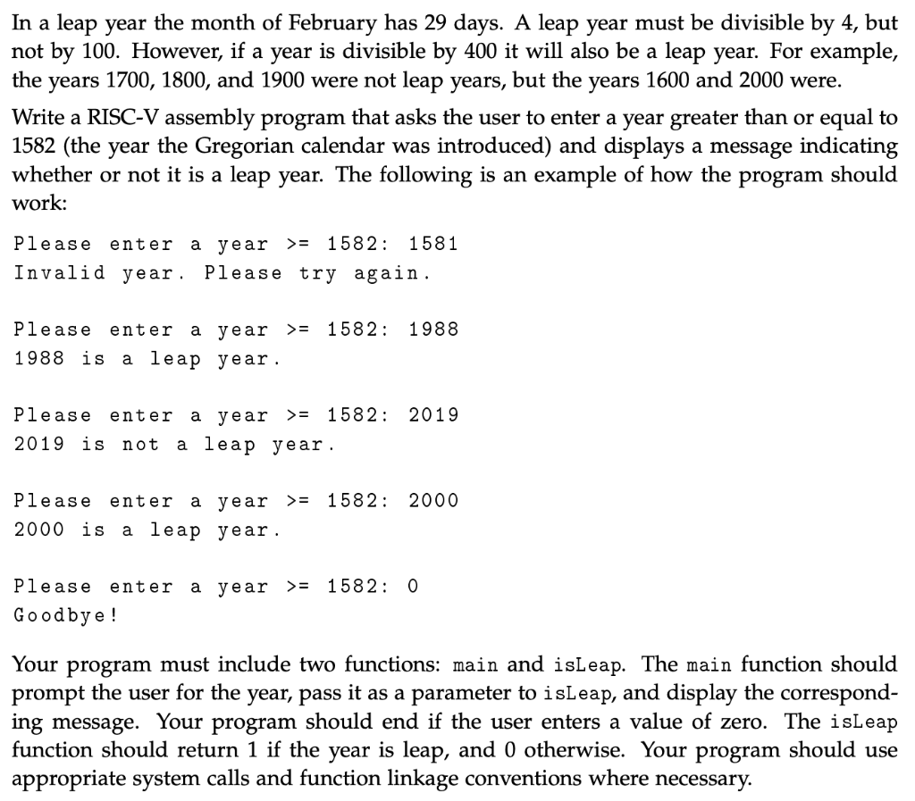 Solved In A Leap Year The Month Of February Has 29 Days A Chegg