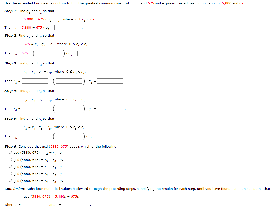 Use the extended Euclidean algorithm to find the | Chegg.com
