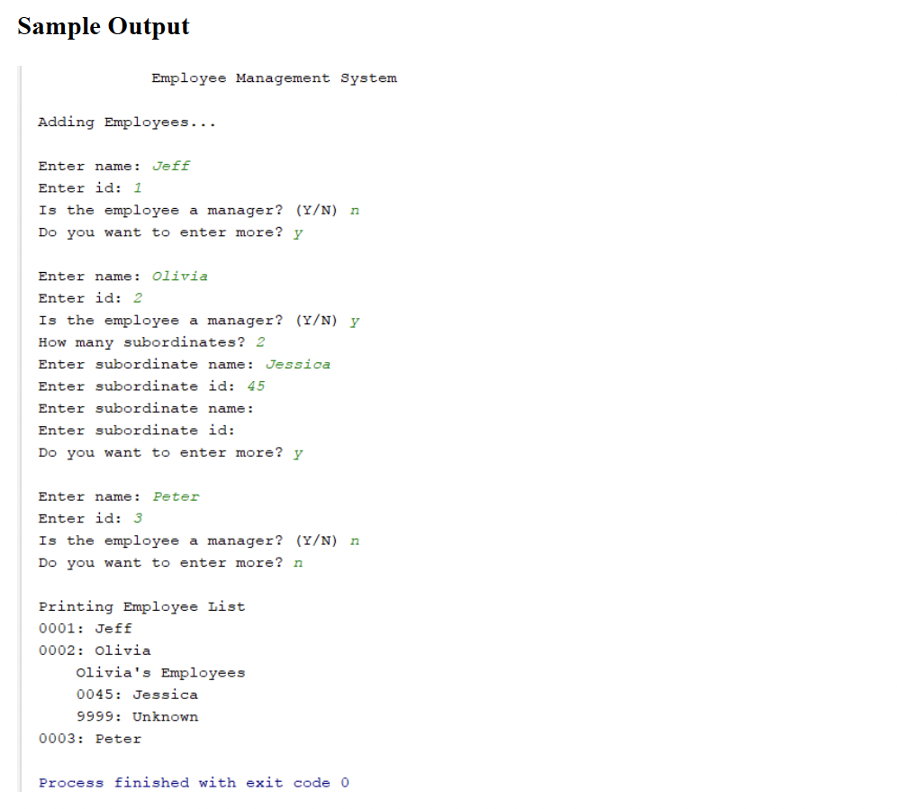 Sample Output Employee Management System Adding | Chegg.com