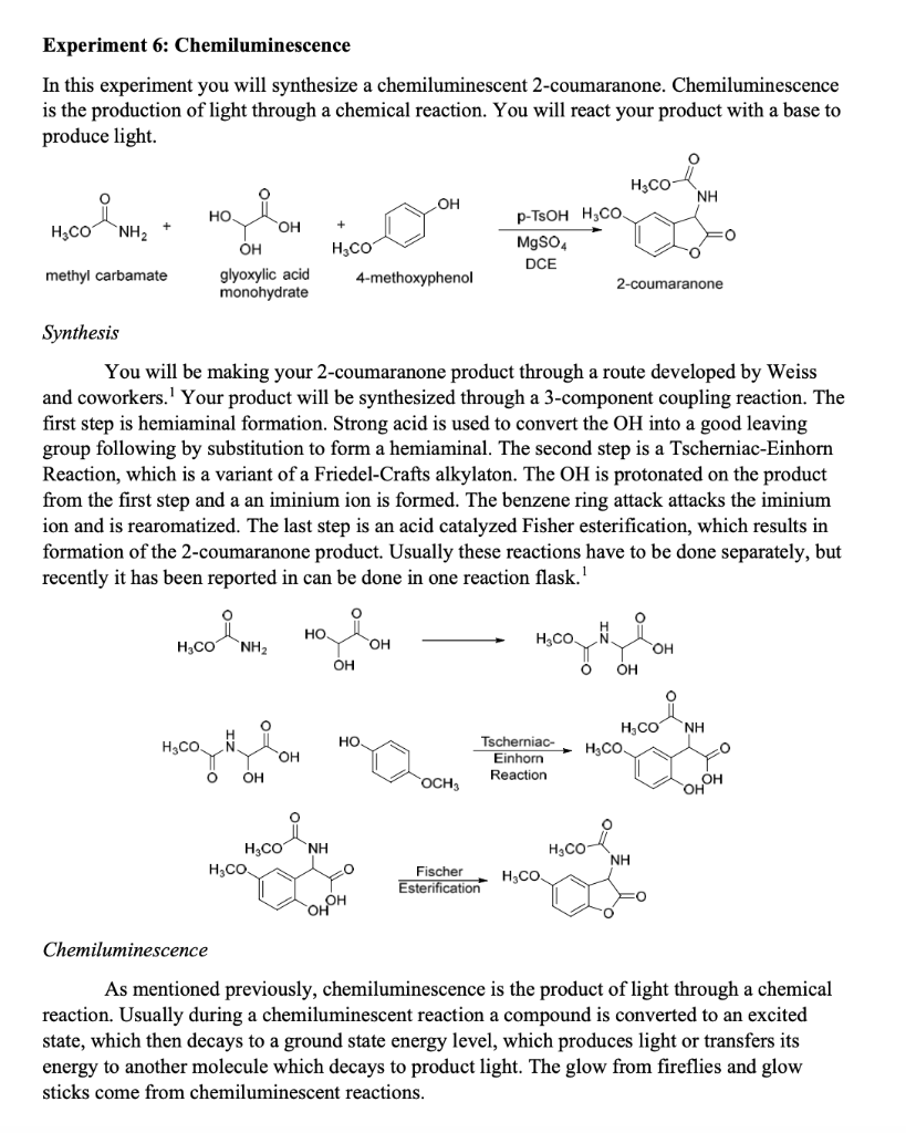 Experiment 6: Chemiluminescence In this experiment | Chegg.com