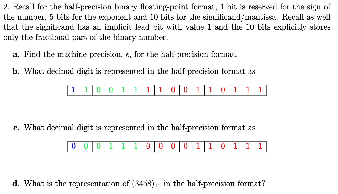 Solved 2 Recall For The Half Precision Binary 