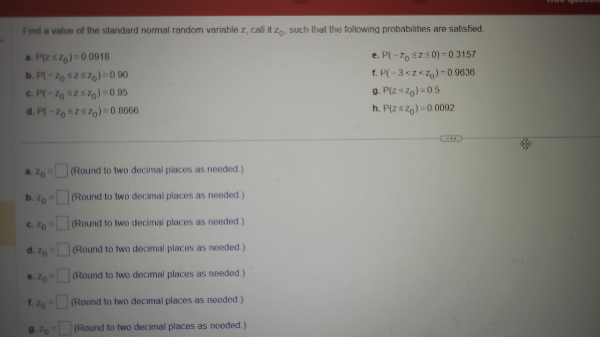 Solved Find A Value Of The Standard Normal Random Variable 1105