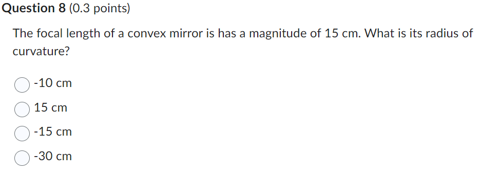 Solved Question 8 (0.3 ﻿points)The focal length of a convex | Chegg.com