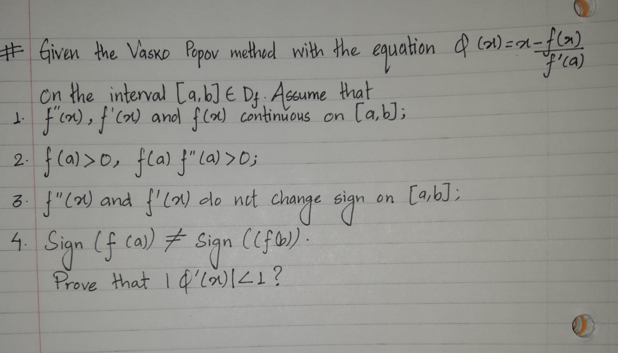 Solved f'ca) # Given the Vasko Popov method with the | Chegg.com