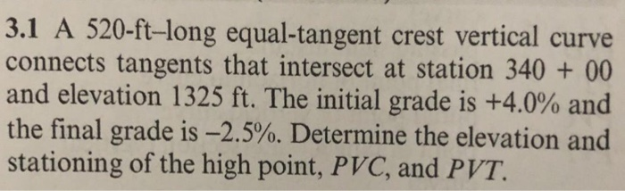 Solved 3.1 A 520-ft-long equal-tangent crest vertical curve | Chegg.com