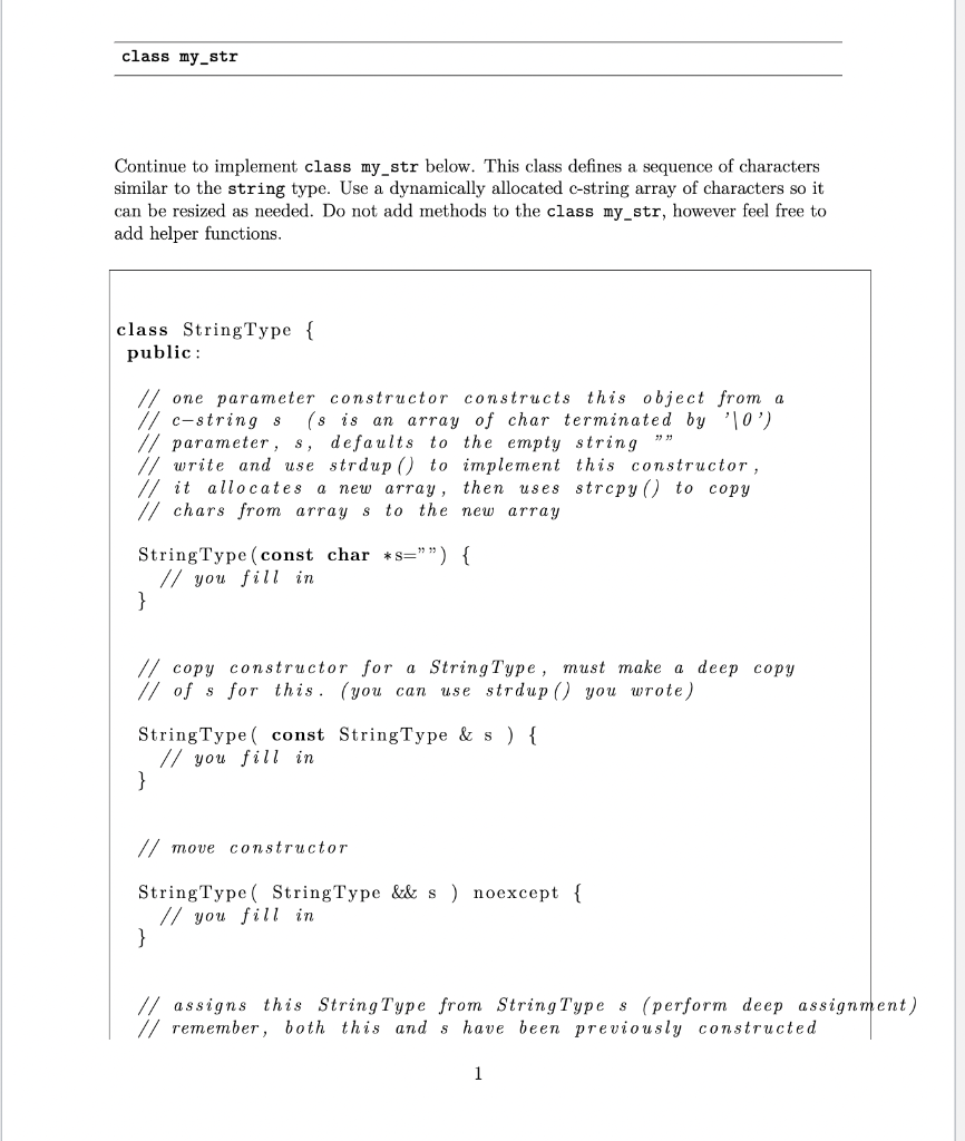 Continue to implement class my_str below. This class | Chegg.com
