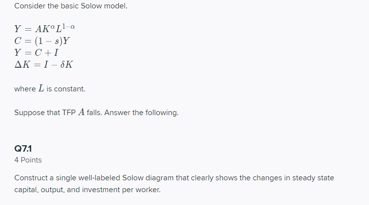 Solved Consider the basic Solow model. Y = AK [1-a C = (1 - | Chegg.com