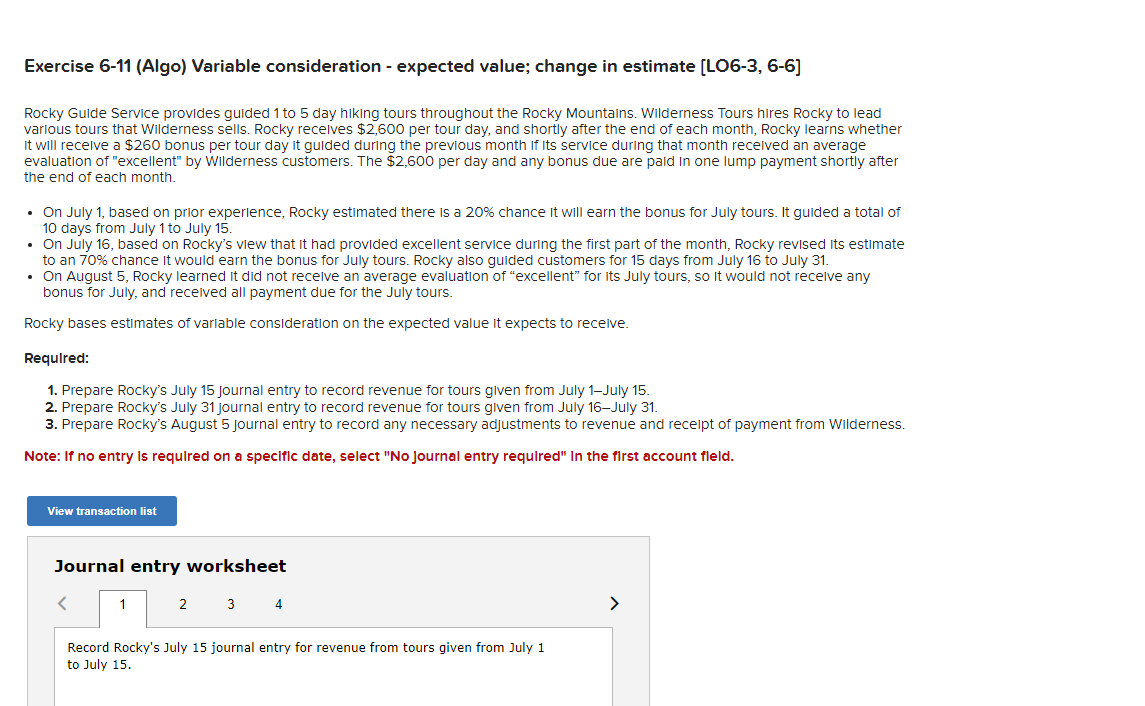 Solved Exercise 6-11 (Algo) Variable consideration - | Chegg.com