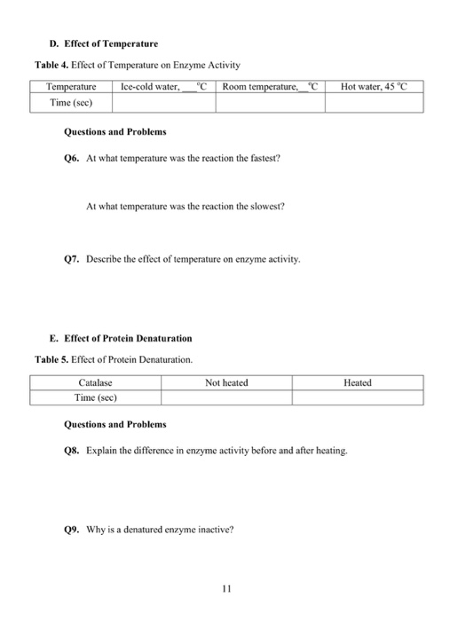 Solved D. Effect of Temperature Table 4. Effect of | Chegg.com