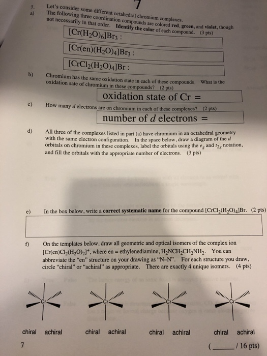 Solved Let's consider some different octahedral chromium | Chegg.com