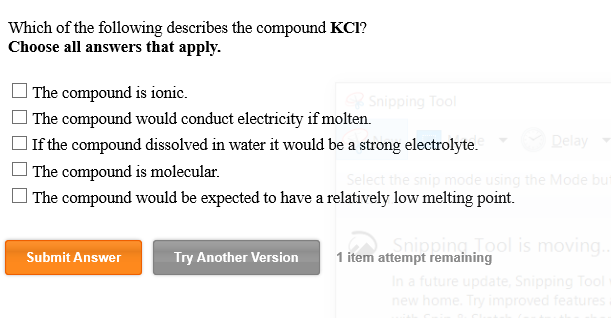 Solved Which of the following describes the compound KCI? | Chegg.com