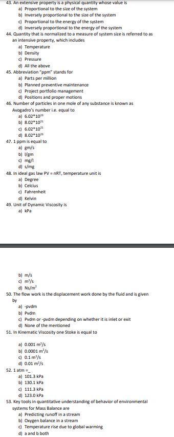 Solved 43. An extensive property is a physical quantity | Chegg.com