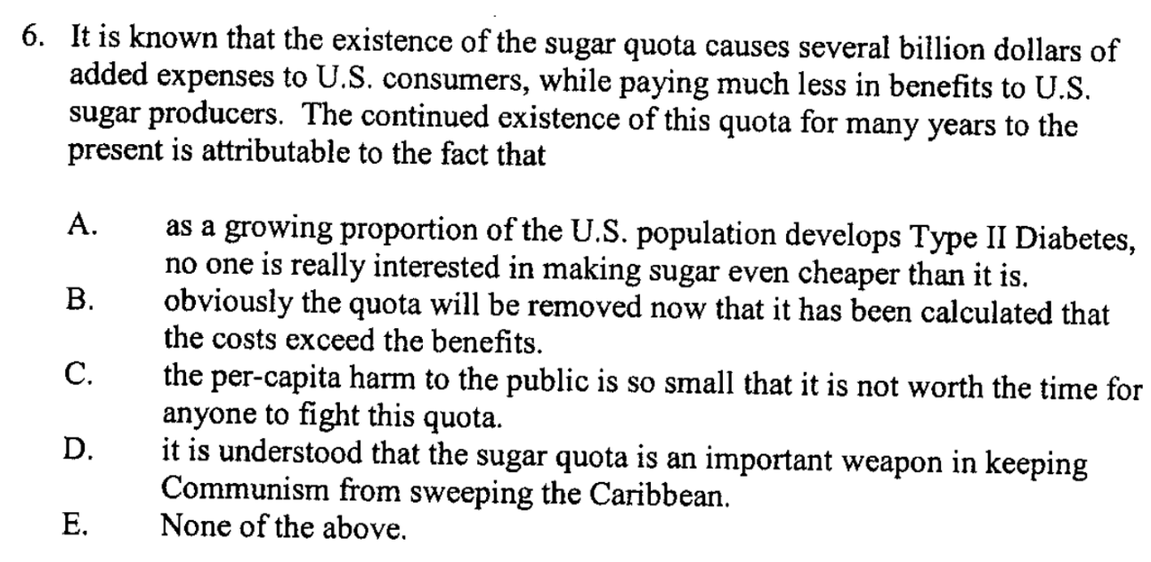Solved 6. It is known that the existence of the sugar quota | Chegg.com