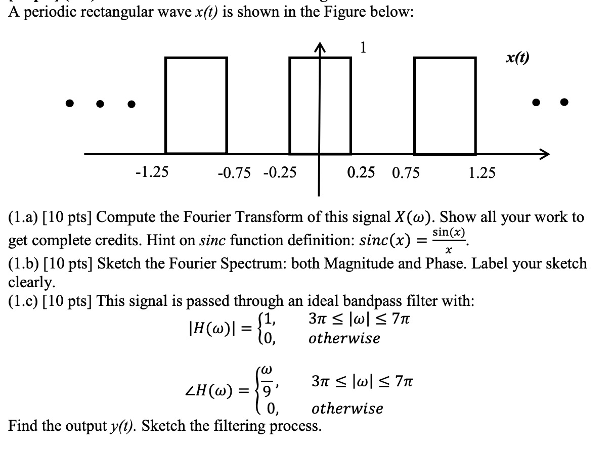 Solved A periodic rectangular wave x(t) is shown in the | Chegg.com
