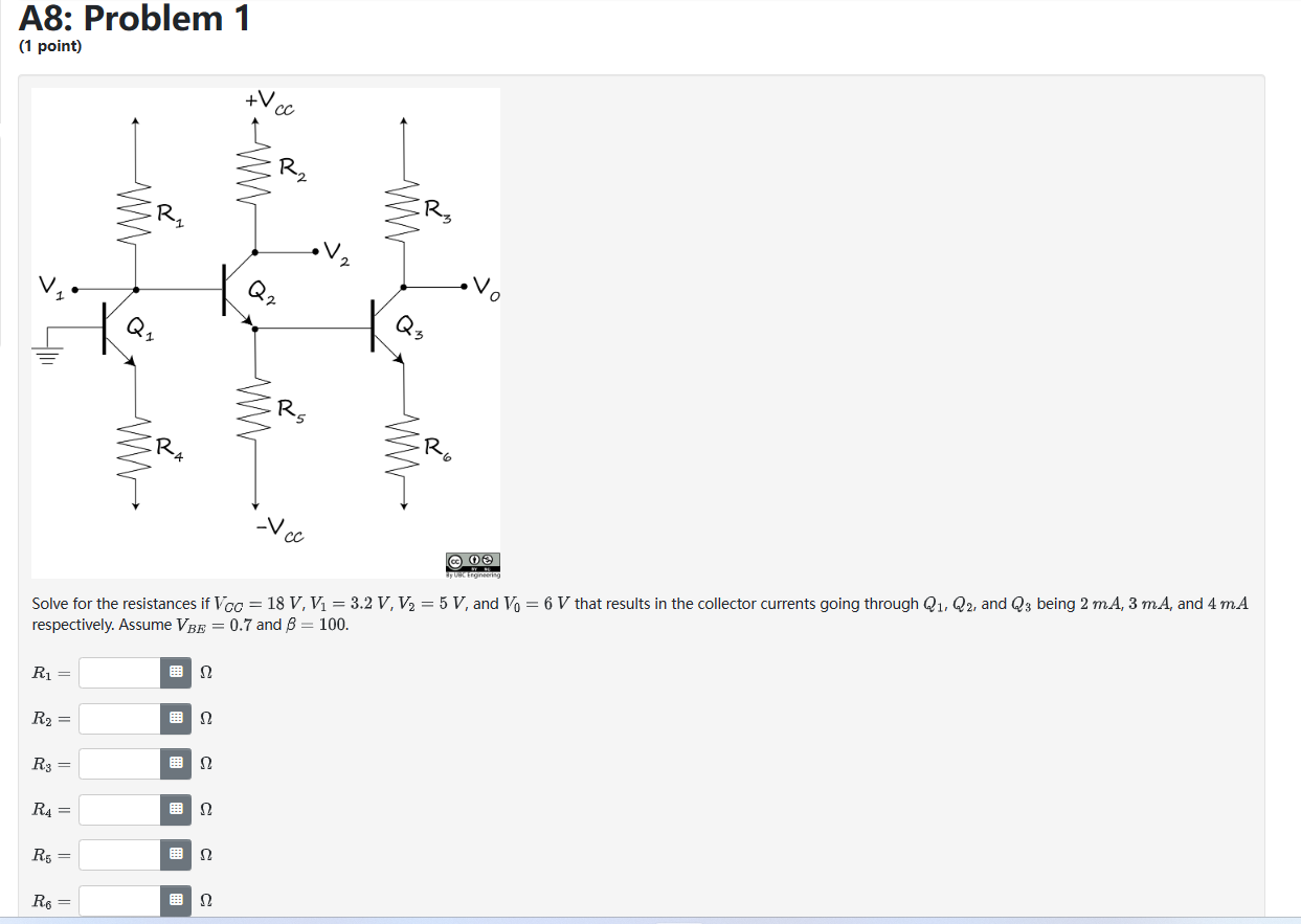 Solved A8: Problem 1 (1 point) Solve for the resistances if | Chegg.com