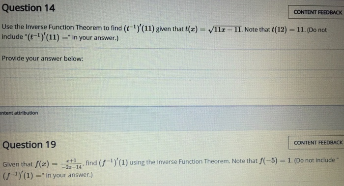 Solved Question 14 CONTENT FEEDBACK Use the Inverse Function | Chegg.com
