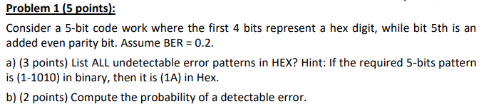 Solved Problem 1 (5 points): Consider a 5-bit code work | Chegg.com